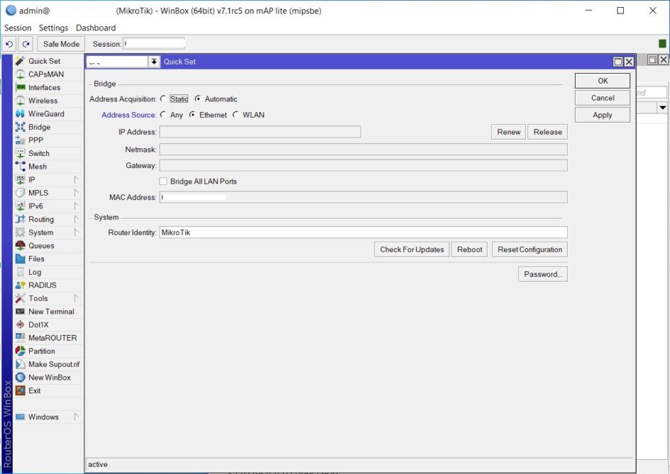 Setting up a Mikrotik mAP lite as a wifi client to ethernet bridge (and how to reset it) – AndyPi